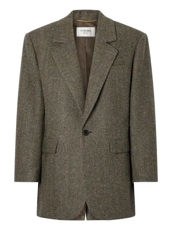 Saint Laurent Herringbone Wool And Silk-blend Blazer - Brown