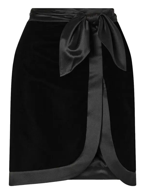 Saint Laurent Velvet Midi Wrap Skirt With Satin Trim - Black