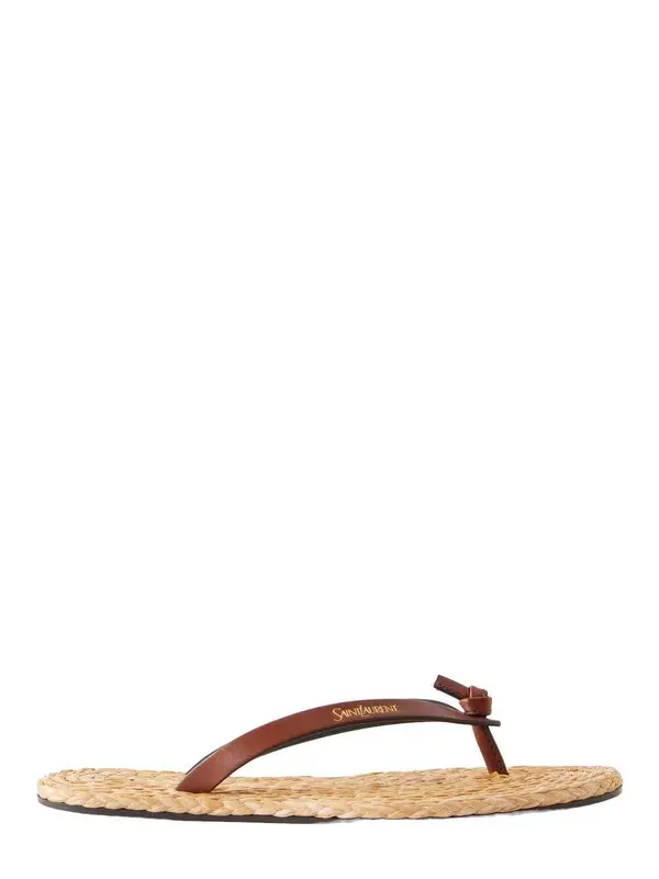 Saint Laurent Pool Knotted Leather Flip Flops - Neutrals