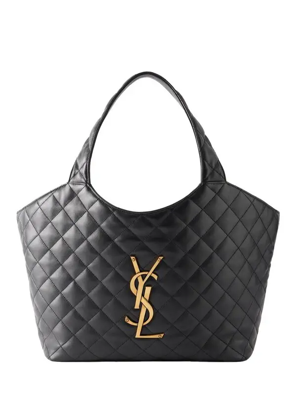 Saint Laurent Icare Logo-embellished Quilted Leather Tote - Black