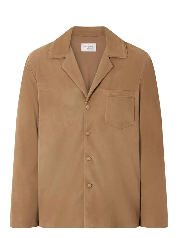 Saint Laurent Suede Relaxed Fit Shirt - Neutrals
