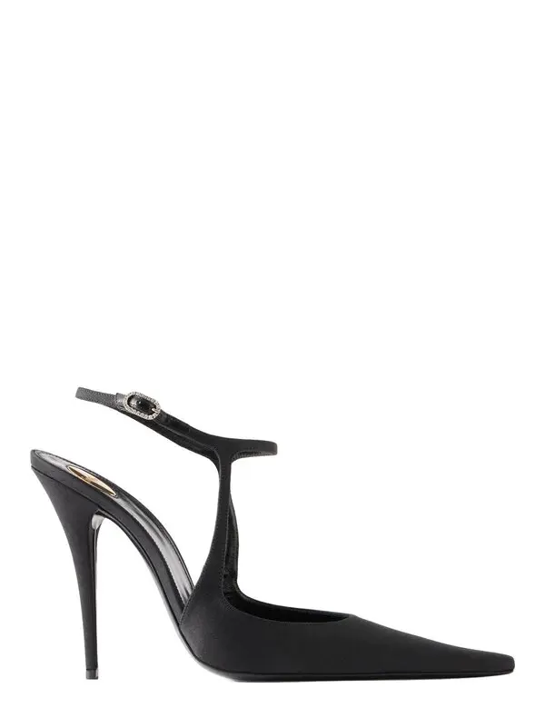 Saint Laurent Manon Crystal-embellished Shantung Slingback Pumps - Black