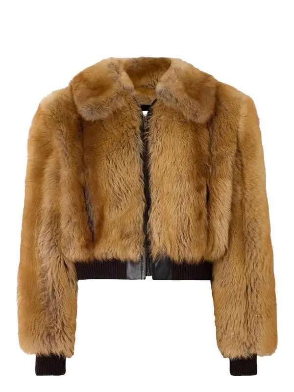 Saint Laurent Shearling Bomber Jacket - Brown