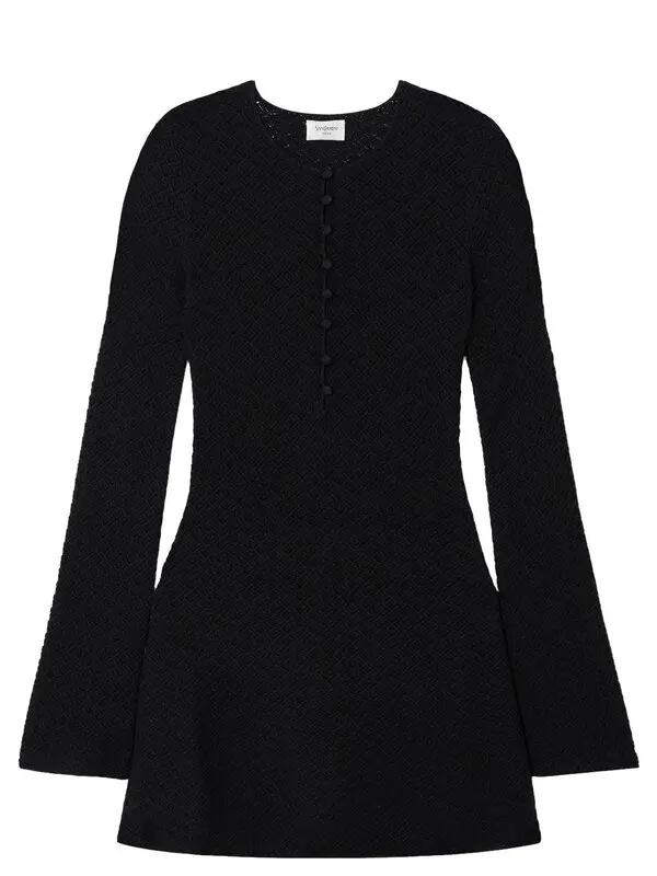 Saint Laurent Open-knit Wool-blend Mini Dress - Black