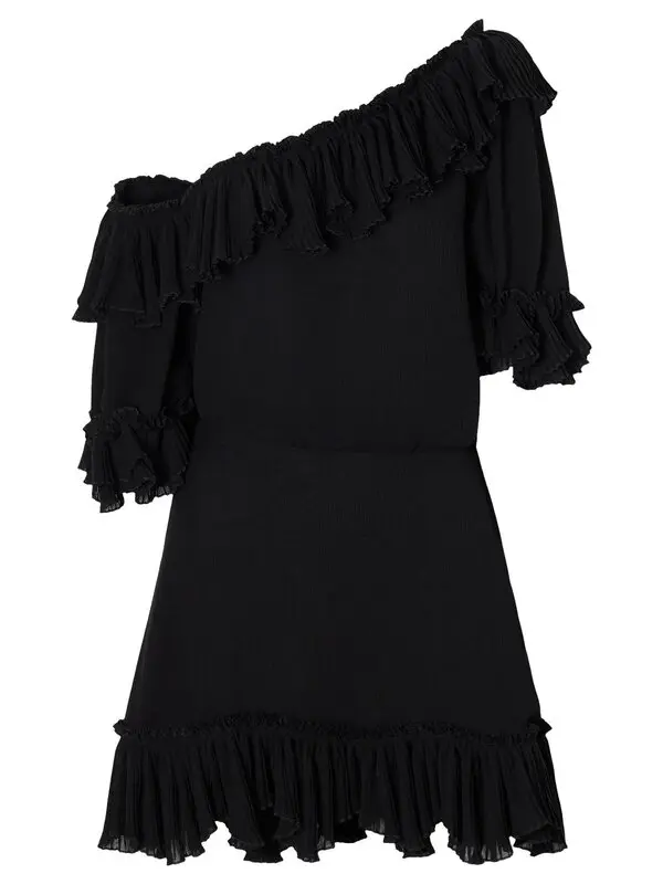 Saint Laurent Off-the-shoulder Ruffled Silk-crêpon Dress - Black