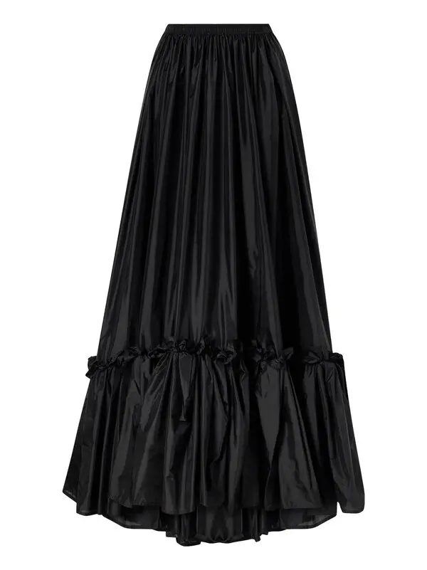 Saint Laurent Tiered Ruffled Satin Maxi Skirt - Black