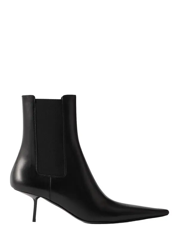 Saint Laurent Victoire Pointed Toe Leather Ankle Boots - Black