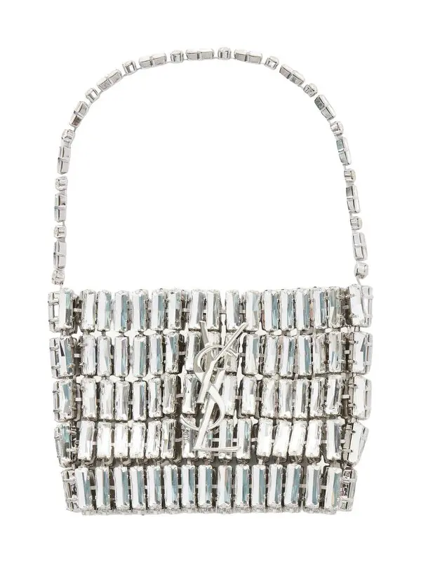 Saint Laurent Micro Crystal-embellished Chainmail Shoulder Bag - Silver