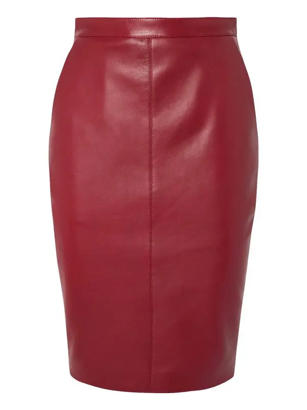 Saint Laurent Leather Pencil Skirt - Red