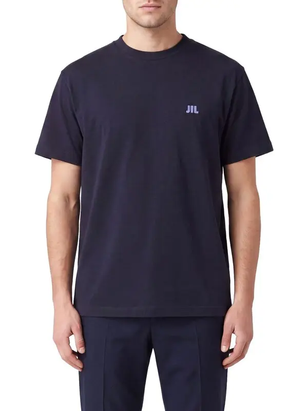 JIL SANDER Cotton Crewneck T-shirt With Contrast Logo On Chest - Black