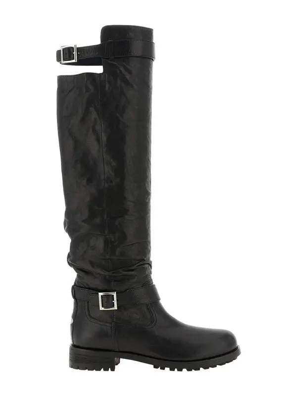 JIMMY CHOO Knee High Buckled Boots - Black