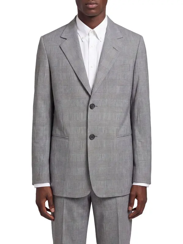 GOLDEN GOOSE Single-breasted Prince Of Wales Check Wool Blazer - Grey