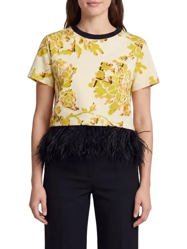 La DoubleJ Printed Feather-trimmed T-shirt - Multicolor