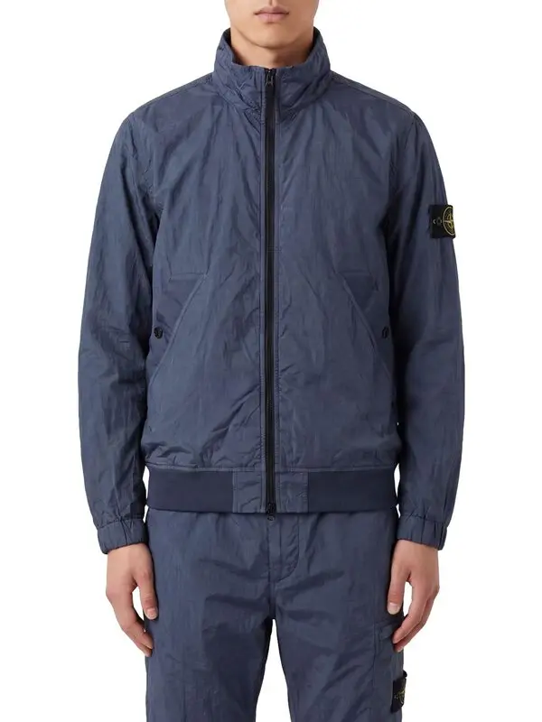 Stone Island Ultralight Windproof Nylon Bomber Jacket With High Neck And Logo - Blue