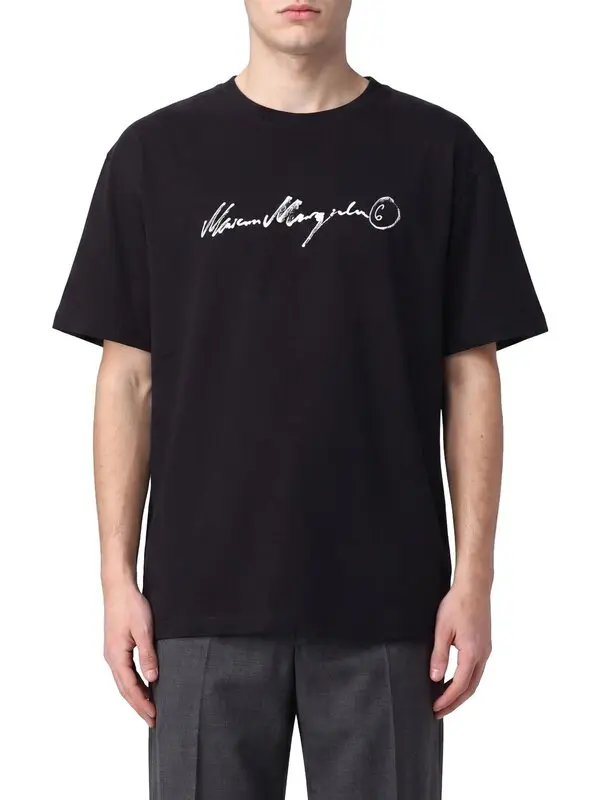MAISON MARGIELA Cotton T-shirt With Slogan Print And Dropped Shoulders - Black