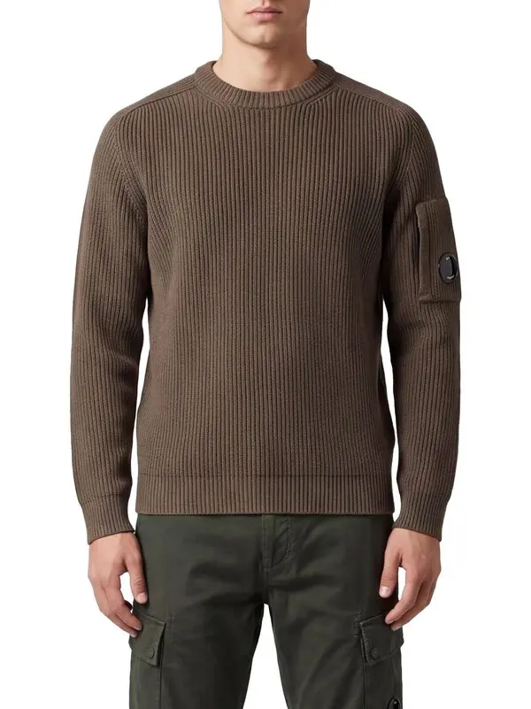C.P. COMPANY Crewneck Sweater In Cotton Blend With Contrasting Logo Detail - Green