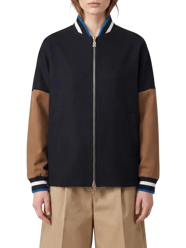 La DoubleJ Bi-virgin Wool Bomber Jacket With Contrast Trim - Black