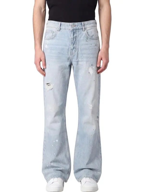 REPRESENT Flared Distressed Cotton Denim Jeans With Abstract Pattern - Blue