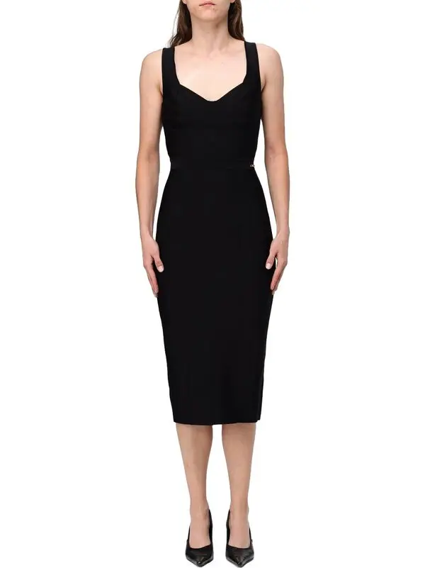 Elisabetta Franchi Midi Dress With Square Neckline - Black