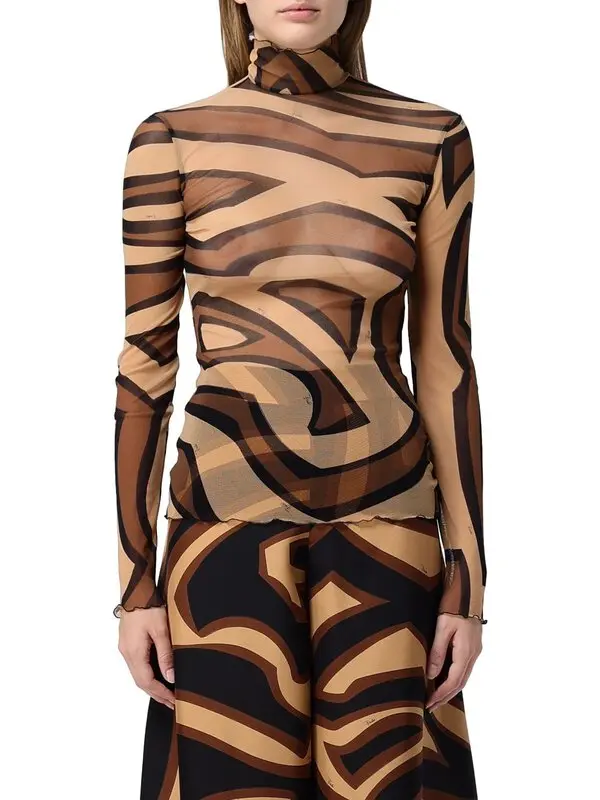 Emilio Pucci Long Sleeve High Neck Top - Brown