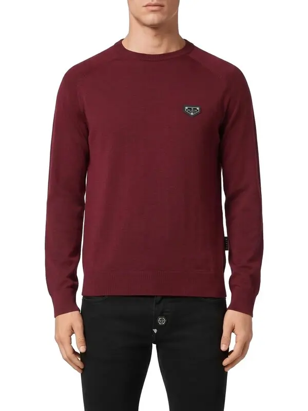 Philipp Plein Long-sleeved Cotton Crewneck Sweater With Ribbed Cuffs - Amaranth