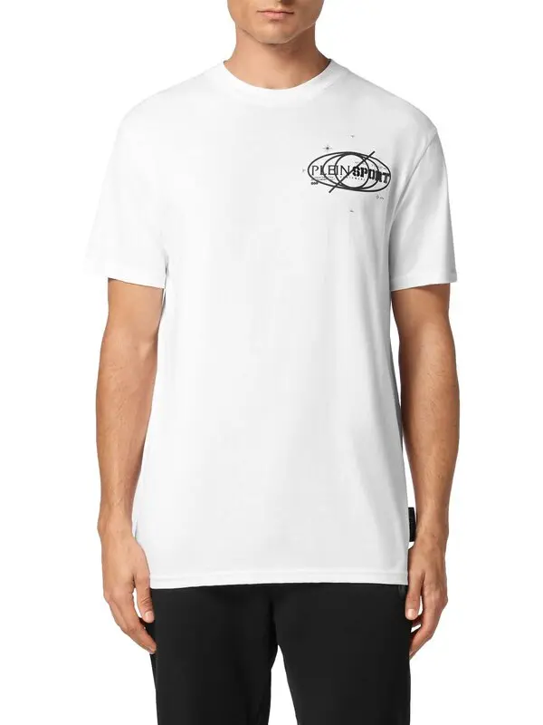 PLEIN SPORT Slim Fit Cotton T-shirt With Contrast Logo And Dropped Shoulders - White