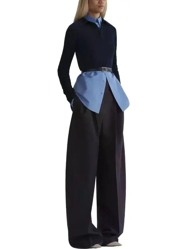 MUGLER Cashmere Cropped Polo Top - Blue