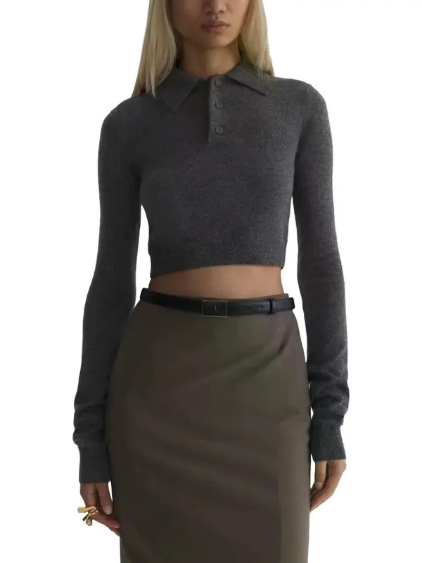 MUGLER Cropped Cashmere Polo Top - Grey