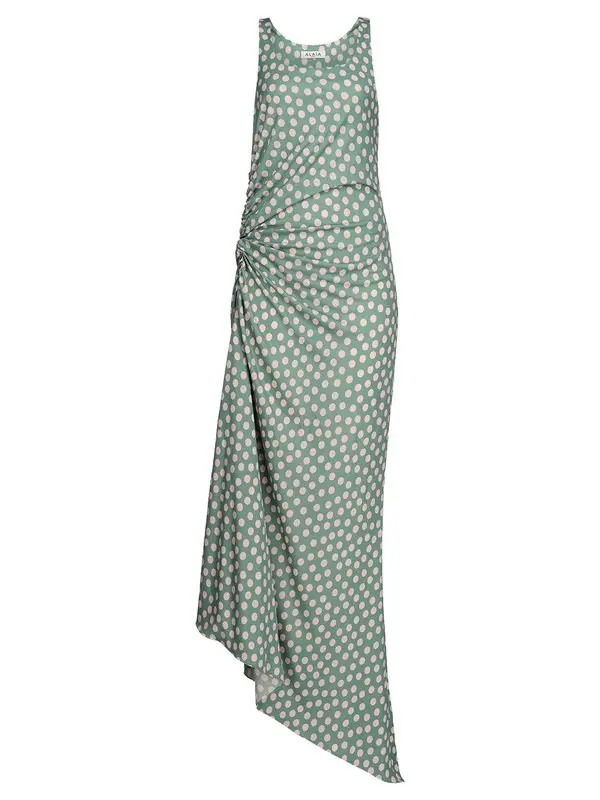Alaïa Gathered Polka Dot Jersey Maxi Dress - Green