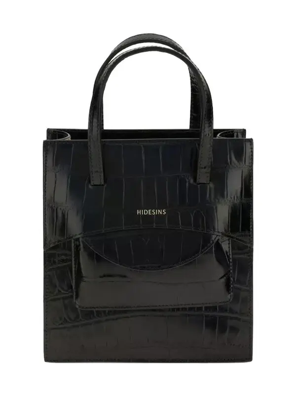 HIDESINS Croc-effect Tote Bag With Front Pocket - Black