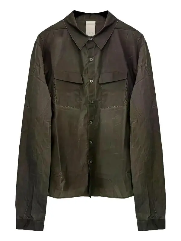 SAN263-1 Waxed Embroidered-pocket Shirt - Brown
