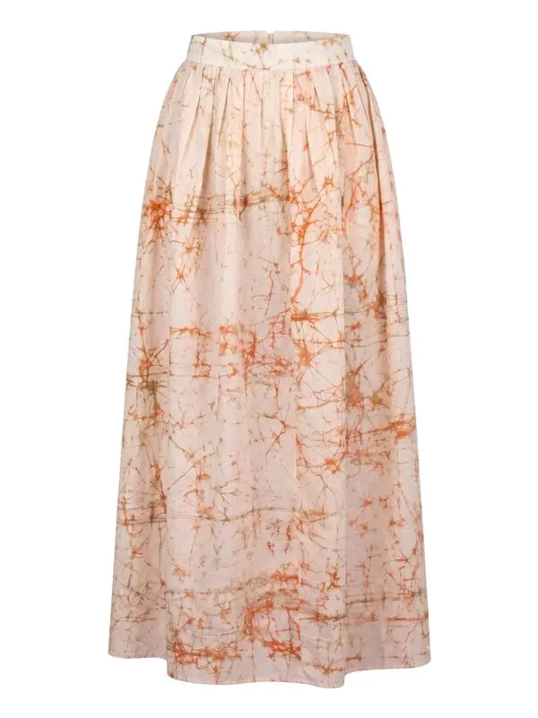 CELESTE MENDIS Handmade Batik Cotton Maxi Skirt - Brown