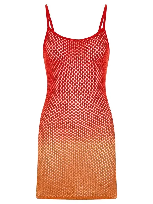 PCFG The Solar Reflections Golden Hour Open-knit Beach Mini Dress - Orange
