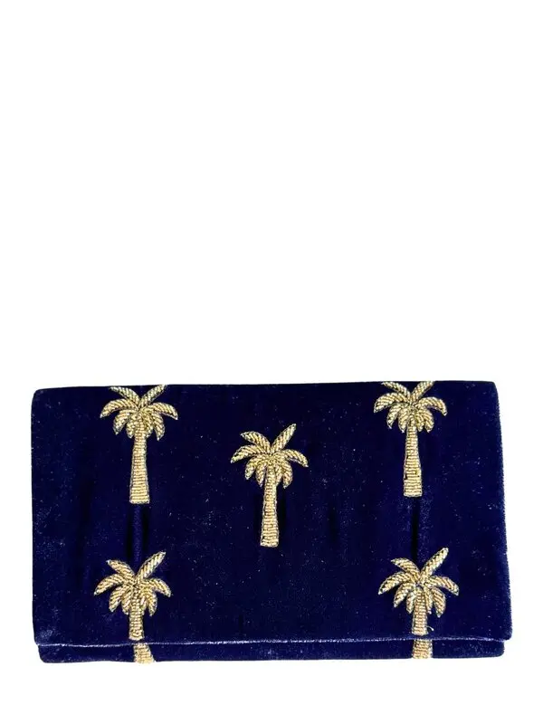 PICK HAPPY Beaded Palm Tree Velvet Mini Clutch - Blue