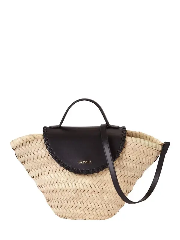 SAONARA BRAND Saonara Woven Raffia And Calf Leather Tote With Braided Detail - Black