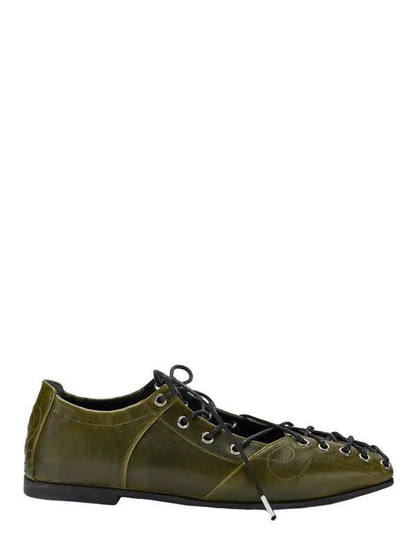PREV Olea" Square-toe Lace-up Ballet Flats - Green