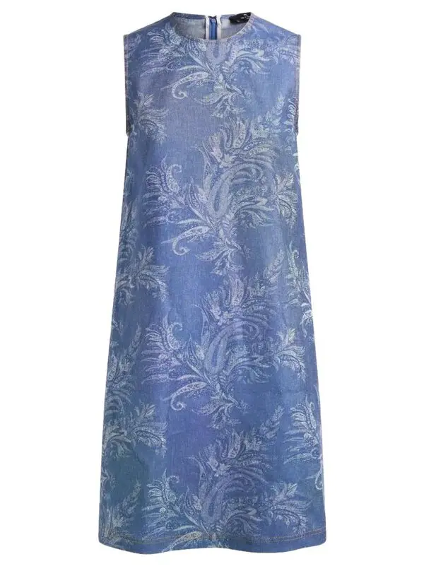 Etro Cotton Linen Jacquard Paisley Mini Dress - Blue