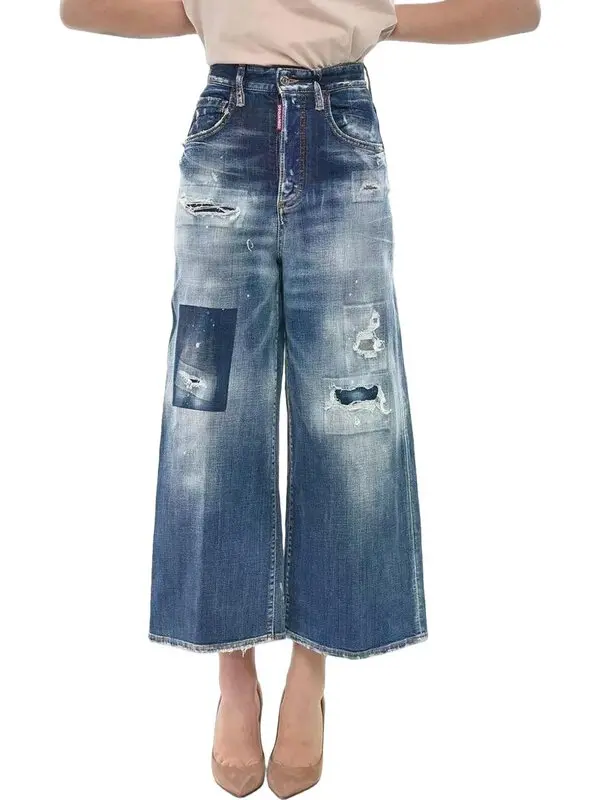 Dsquared2 Distressed Wide-leg Jeans - Blue