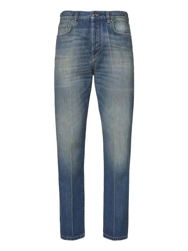 Versace Distressed Straight Jeans In Medium - Blue