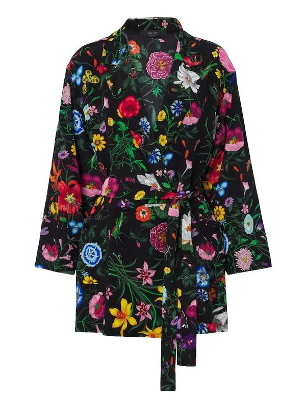 Gucci Flora Belted Silk Crepe De Chine Shirt - Multicoloured