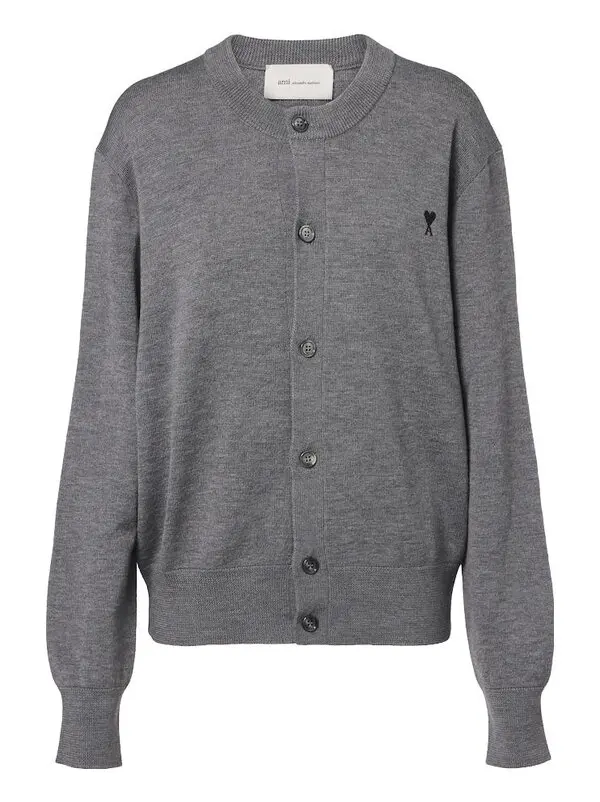 AMI Paris Merino Wool Cardigan - Grey