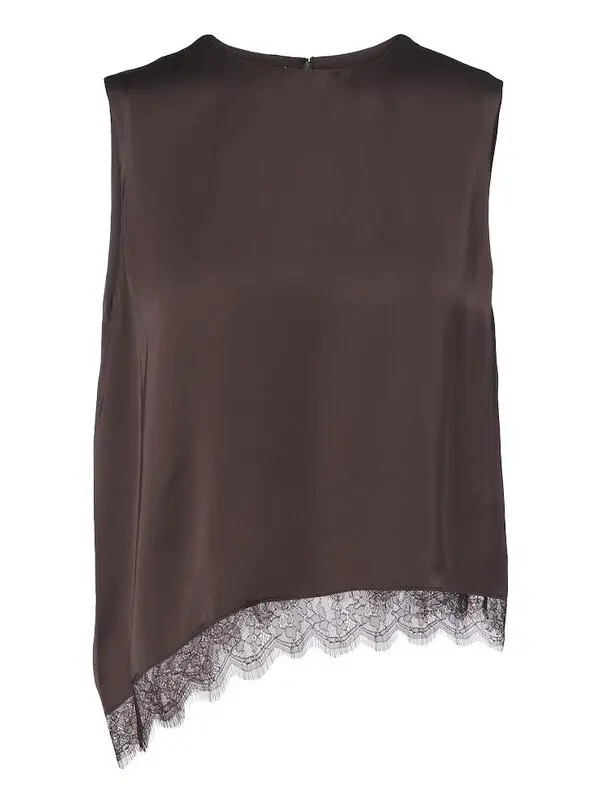 Vince Lace-trimmed Satin Top - Grey