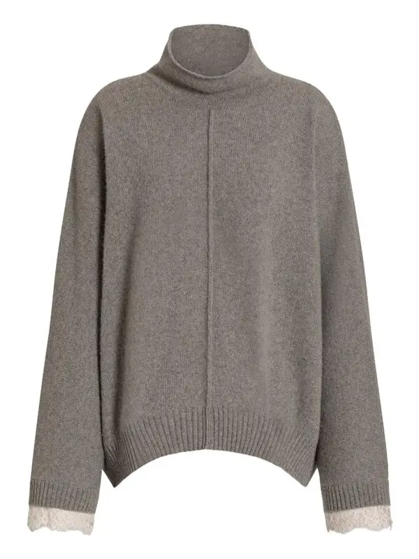 Alberta Ferretti Cashmere Turtle-neck Sweater With Lace Trim - Grey