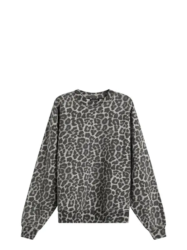 ANINE BING Miles Print Oversized Cropped Sweatshirt - Leopard