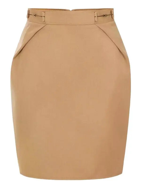 Elisabetta Franchi Gabardine Mini Skirt With Embellished Horsebit Waistband - Neutrals