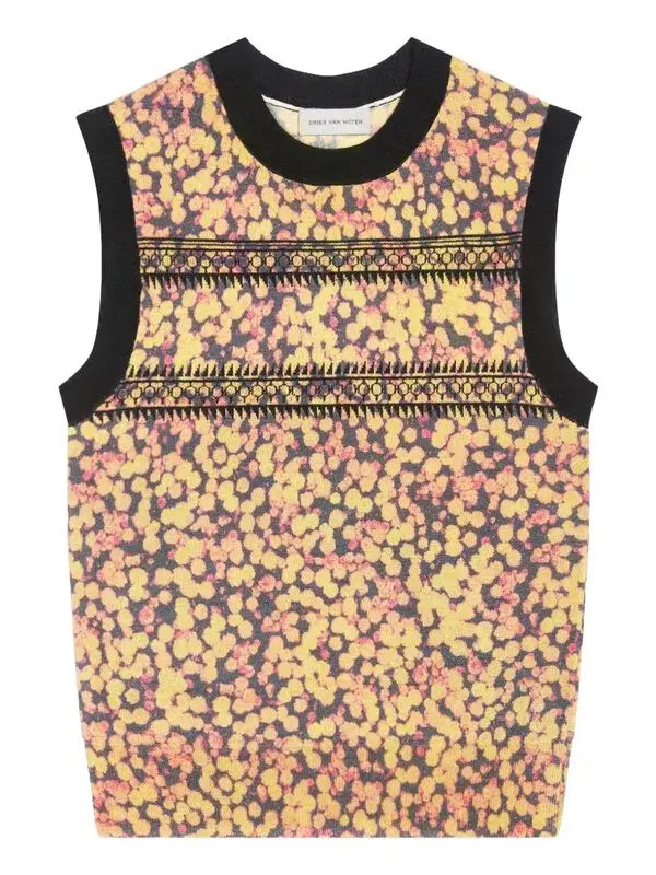Dries Van Noten Sleeveless Wool Sweater With Glass Kaleidoscope Print - Orange