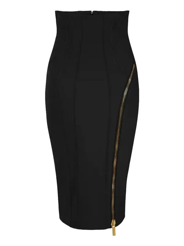 Elisabetta Franchi Technical Fabric Midi Skirt With Zip Detail - Black