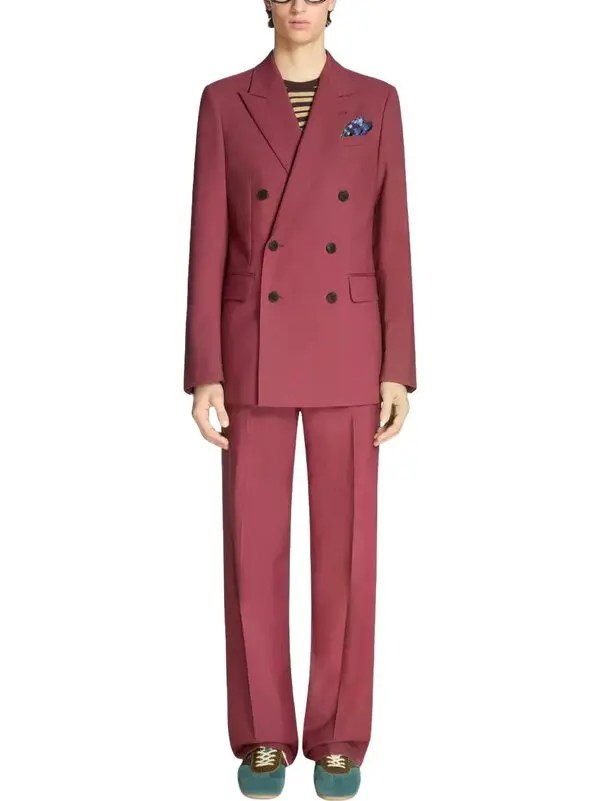 Dries Van Noten Double-breasted Wool Toile Suit - Red