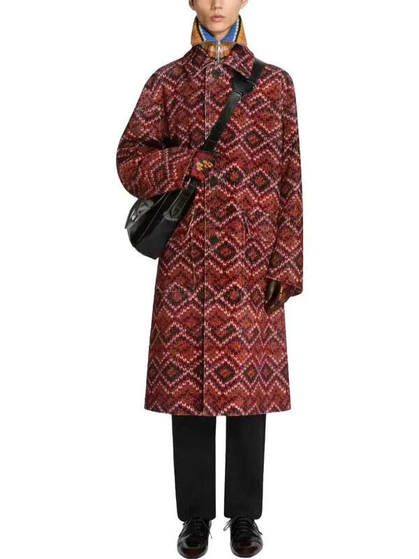 Dries Van Noten Printed Corduroy Mac Coat - Red