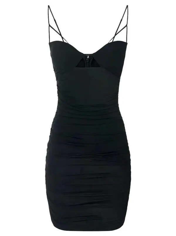 Elisabetta Franchi Mini Dress In Crêpe Jersey With Matte Satin Straps And Bodice Cut-outs - Black